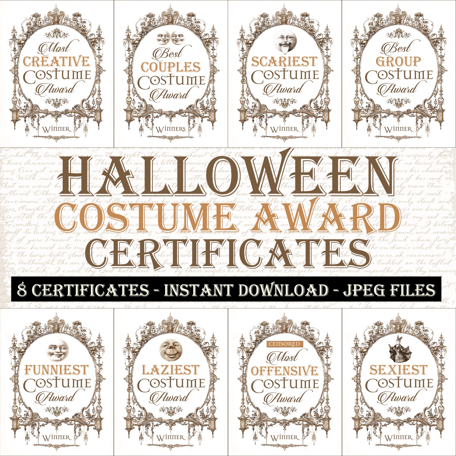 Halloween Costume Award Certificates Halloween Bundle - Etsy