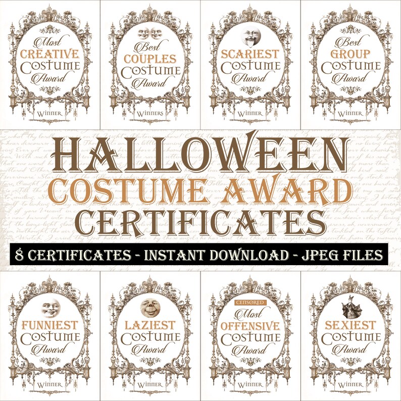 Halloween Costume Award Certificates Halloween Bundle - Etsy