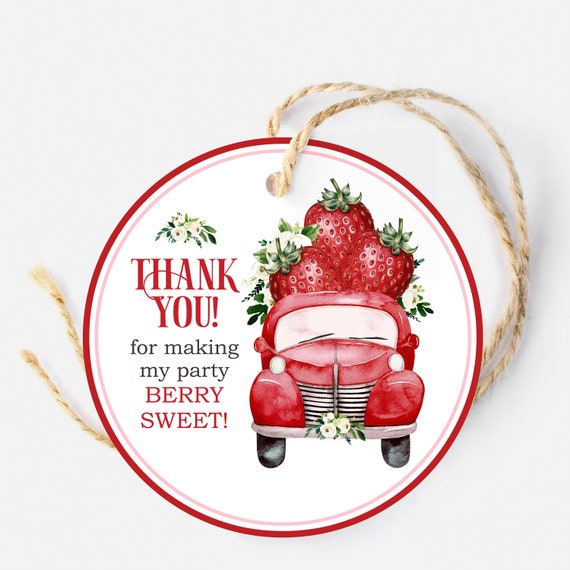 Berry First Birthday Round Tags, Instant Download Strawberry Thank you ...