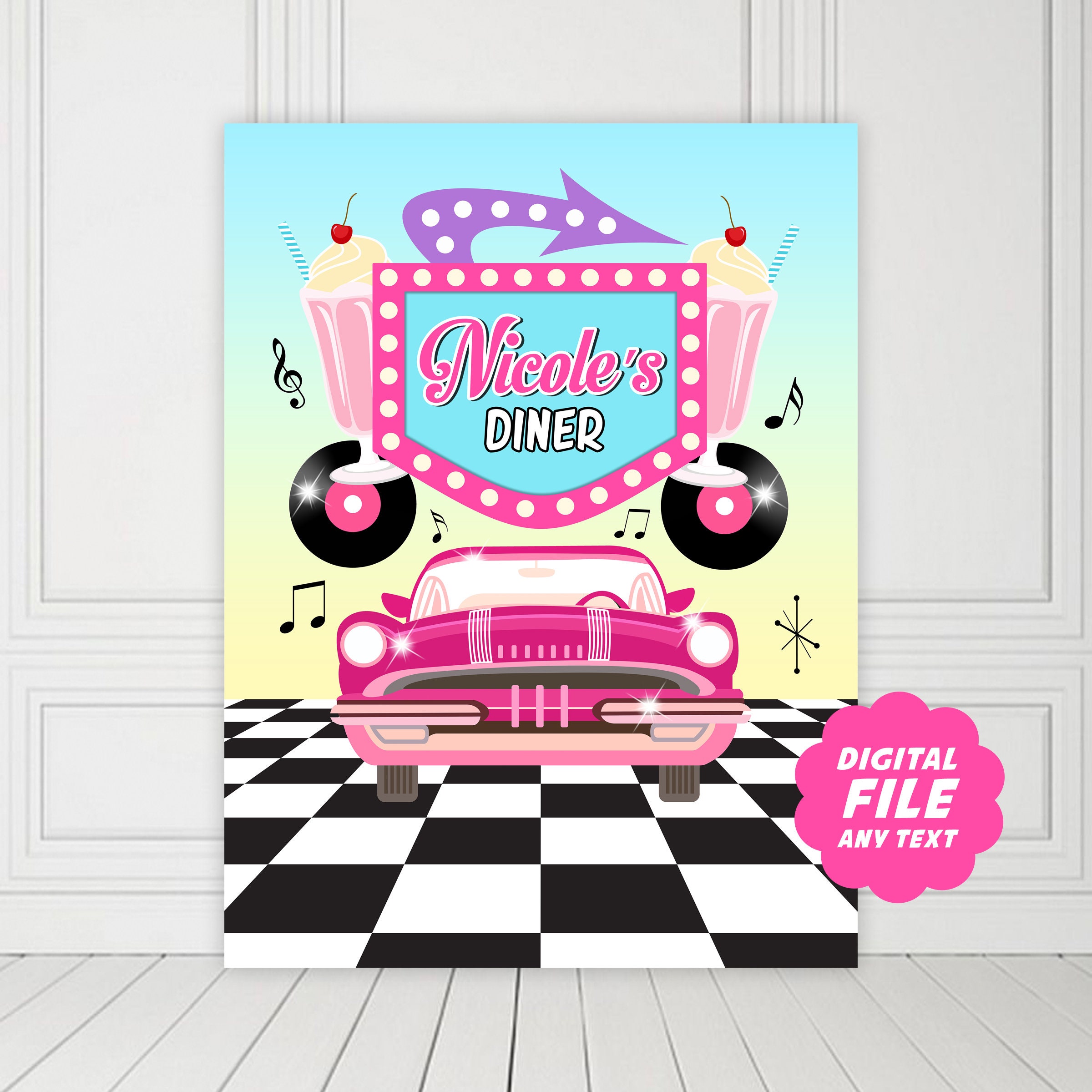 50s Sock Hop Party Backdrop Printable Banner Full Circle - Etsy España
