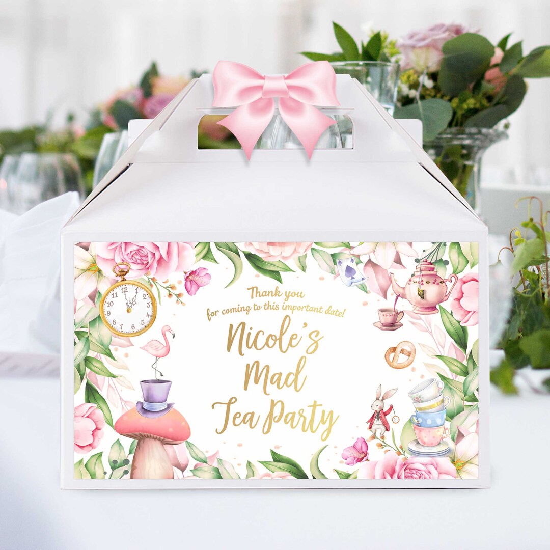Alice in Wonderland Gable Gift Box Label, Printable and Personalized ...