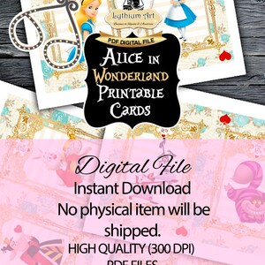 ALICE IN WONDERLAND Printable Cards, Instant Download, Decorative ...