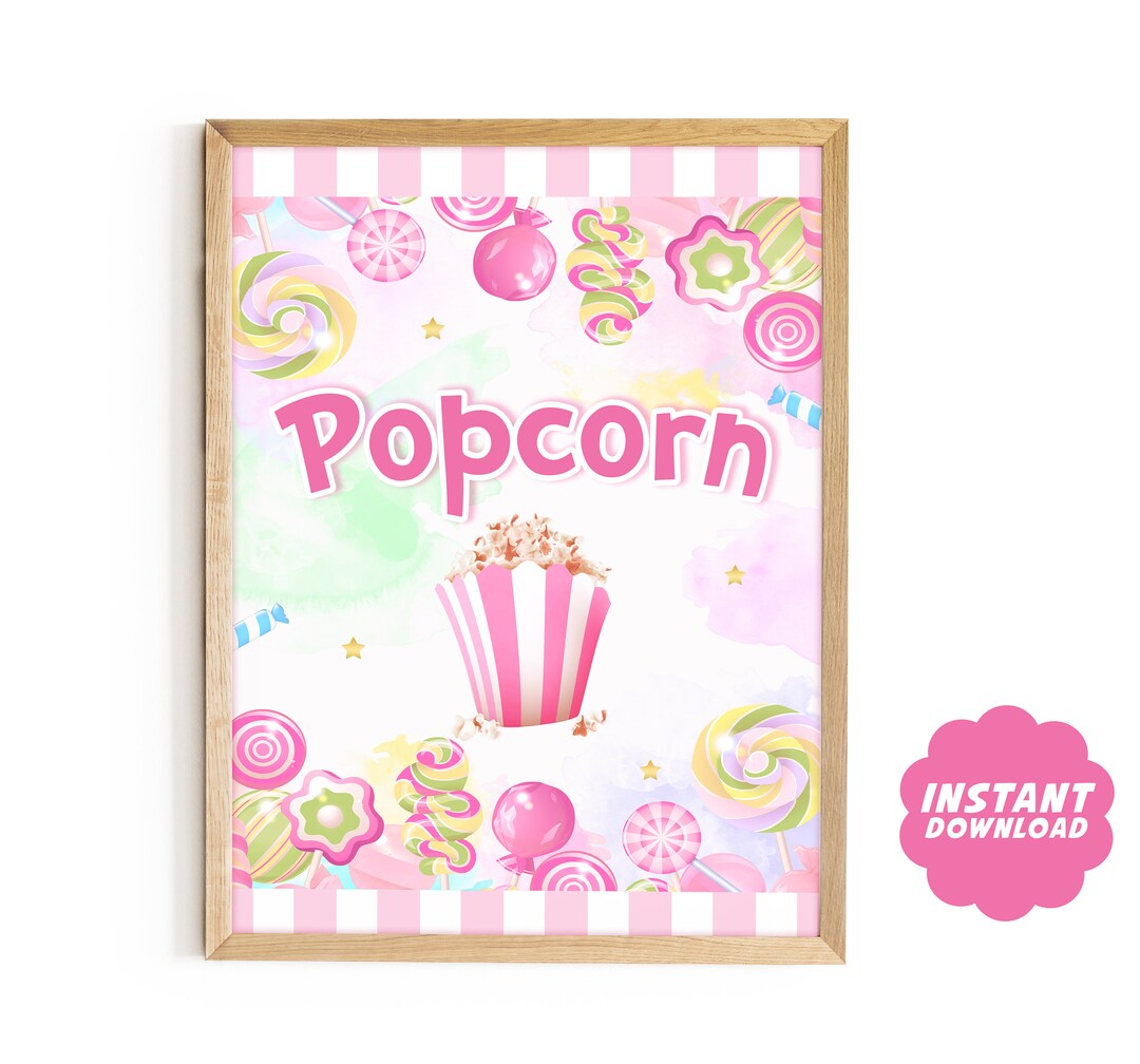 Popcorn Party Sign, Candyland Sweet Shop Birthday Decor, Party Table ...