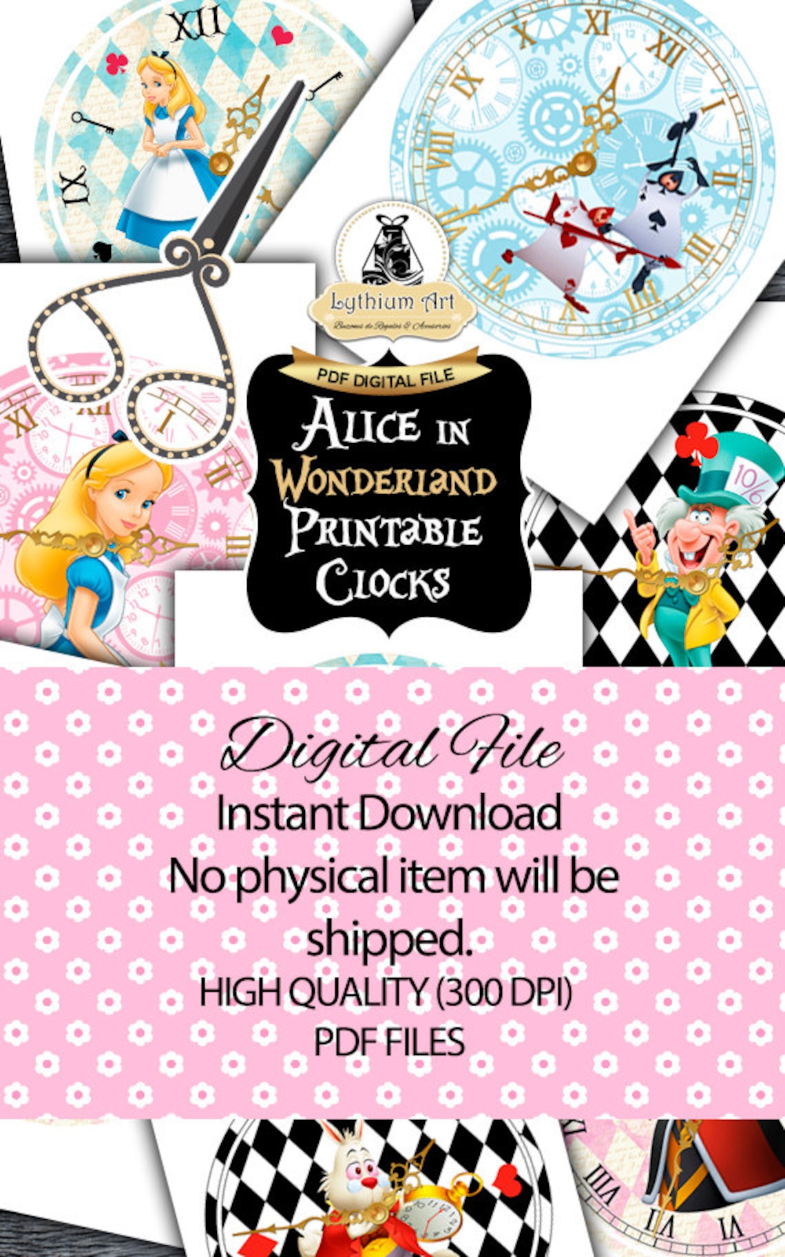 Alice in Wonderland Clocks Printable Clocks Alice in - Etsy UK