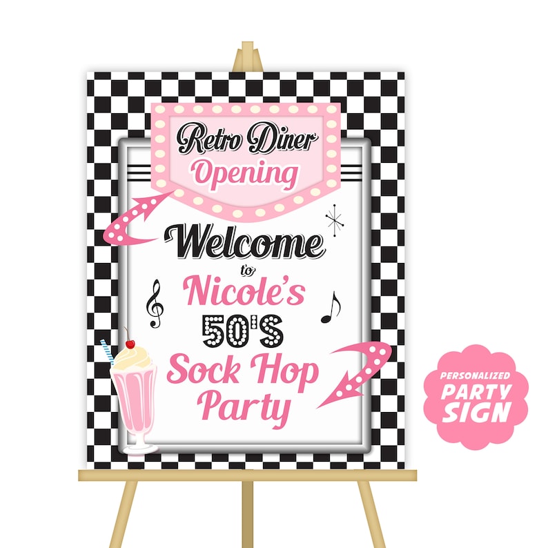50s Sock Hop Party Welcome Sign Personalized Birthday Sign - Etsy España