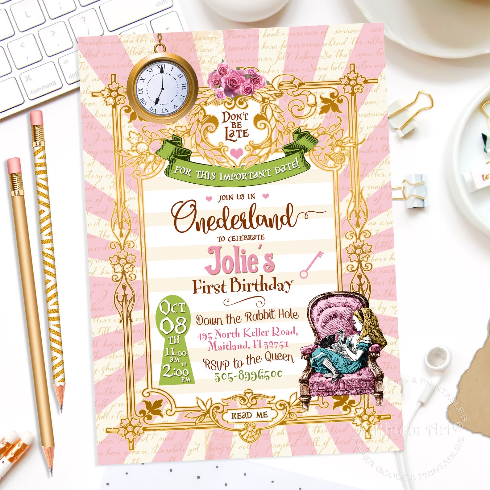 ALICE IN WONDERLAND Clock Printable Alice Clock Wonderland - Etsy