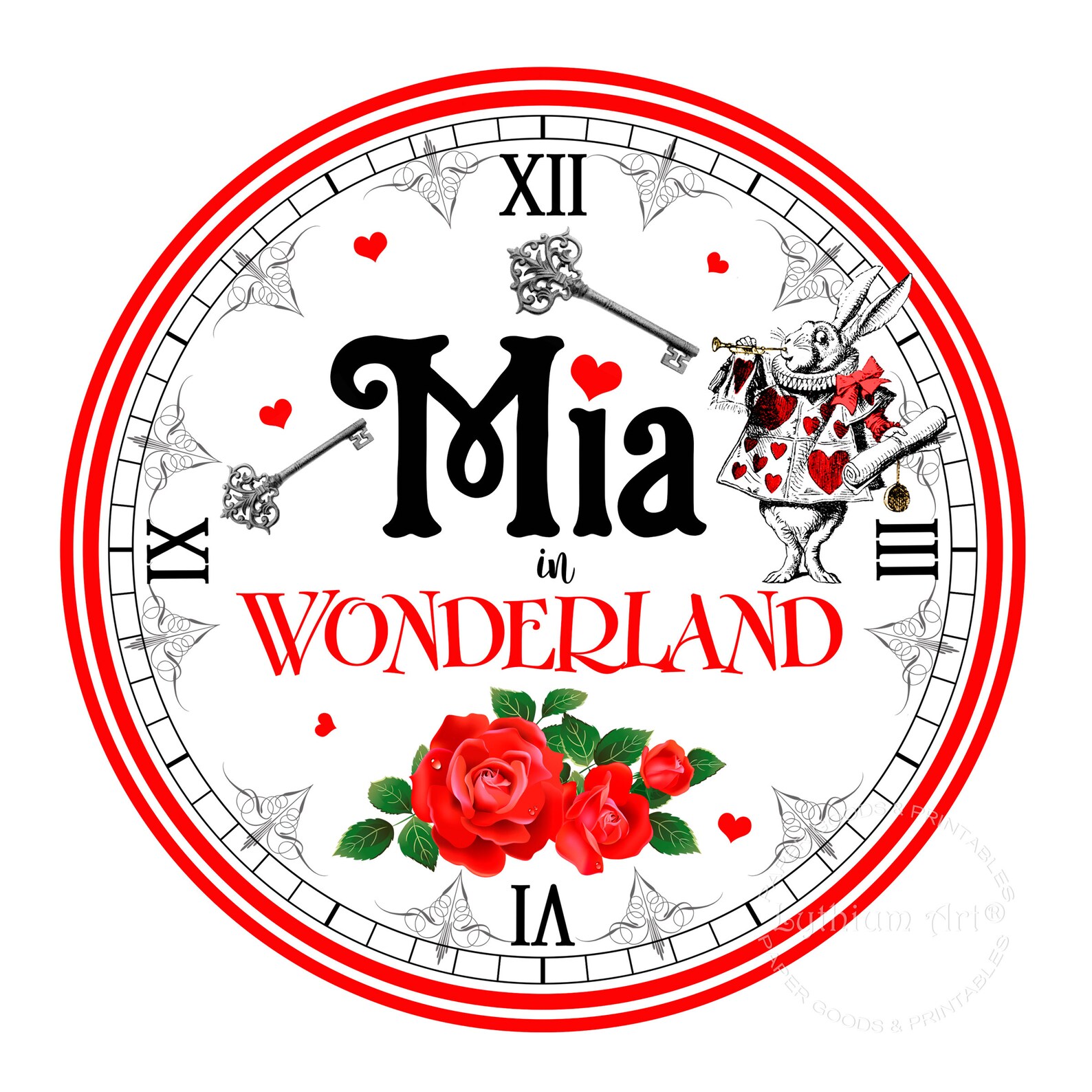Alice in Wonderland Printable Clock 40x40 Inches Alice in | Etsy