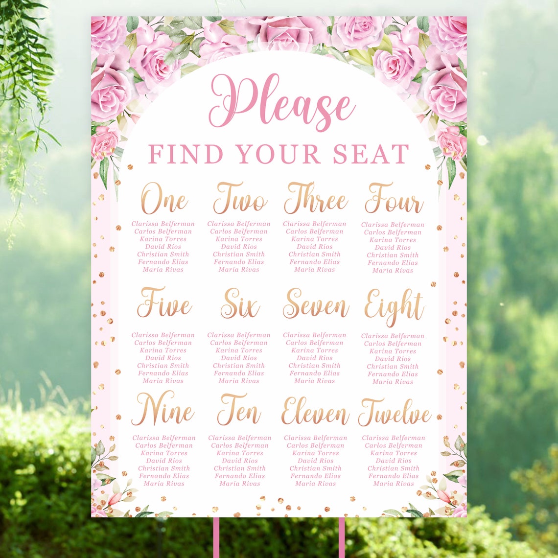 Printable Seating Chart Rose Bridal Shower Seating Chart - Etsy