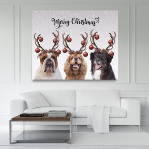 Christmas Three Pets Portrait From Photo, Multiple Pet Portrait, Your ...