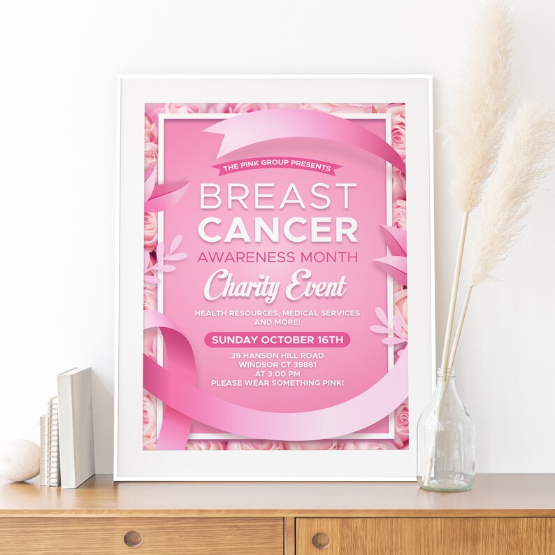 Breast Cancer Awareness Flyer, Printable Pink Ribbon Poster ...