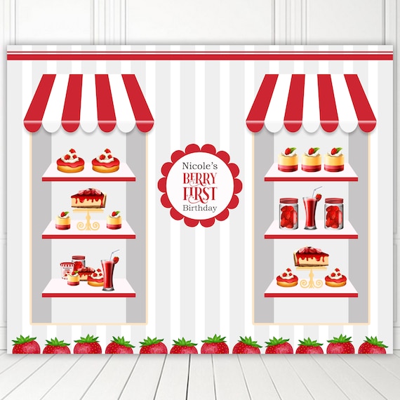 Strawberry Backdrop, Berry First Birthday Printable Banner, Strawberry ...