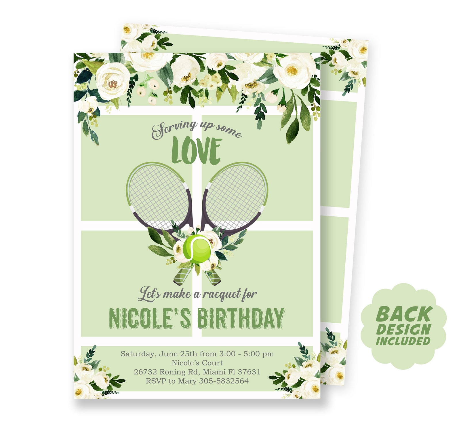Tennis Birthday Invitation, Printable and Personalized Tennis Ball ...