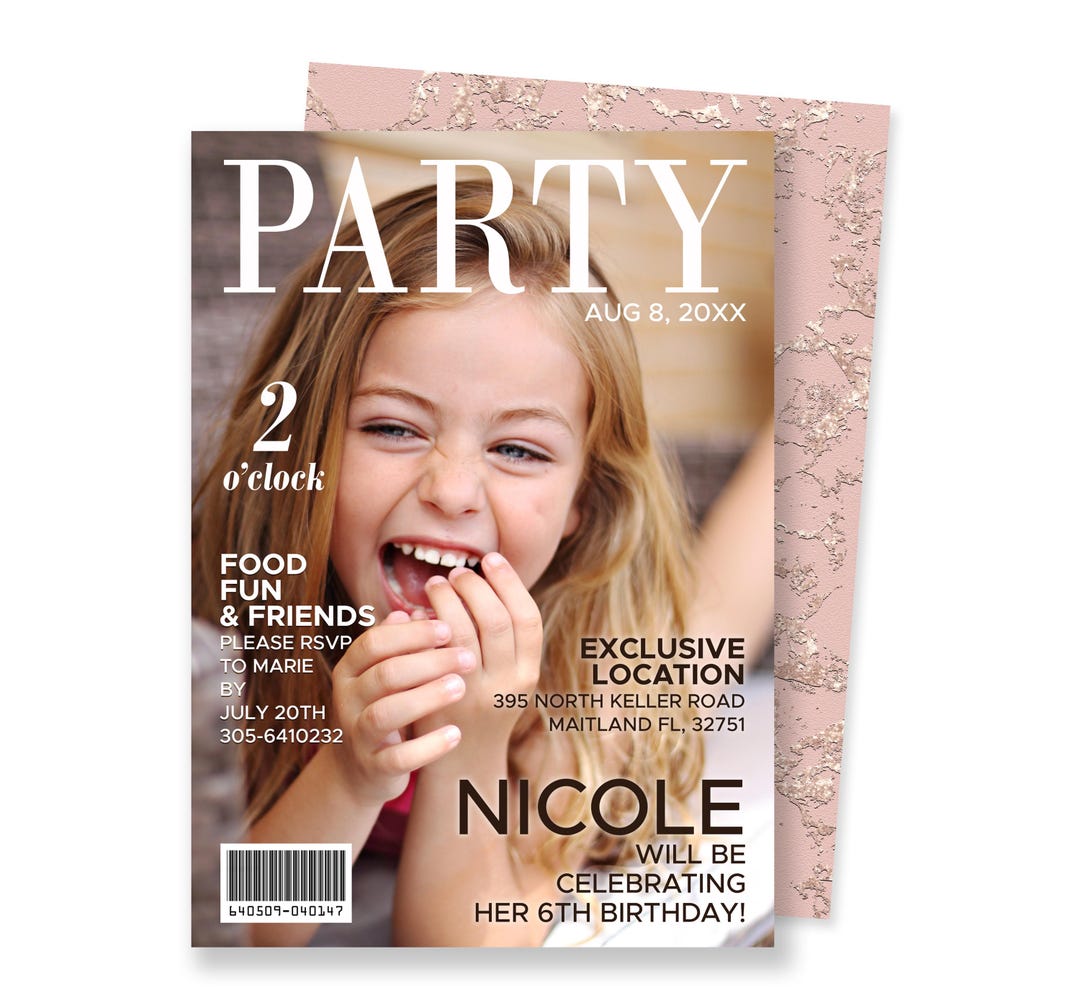 Magazine Cover Party Invitation, Personalized and Printable Fashion ...