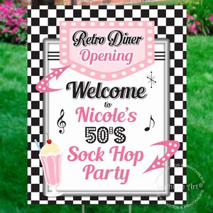 50s Sock Hop Party Welcome Sign, Personalized Birthday Sign, Any Text ...