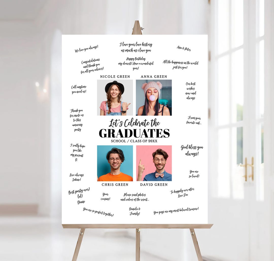 Custom Graduation Signature Board for 4 Graduates, Siblings Graduation ...