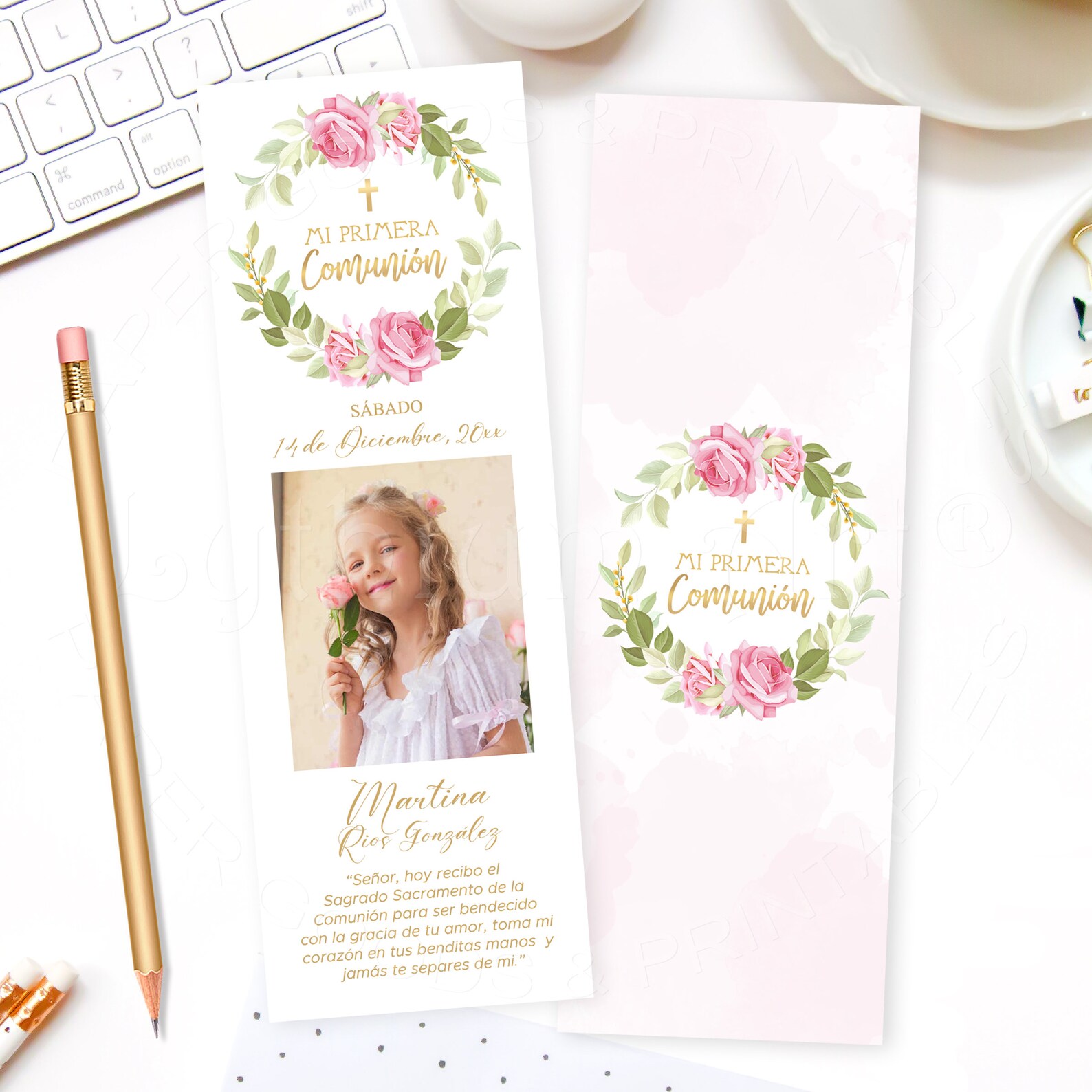 First Communion Bookmark Favors Printable Floral First - Etsy