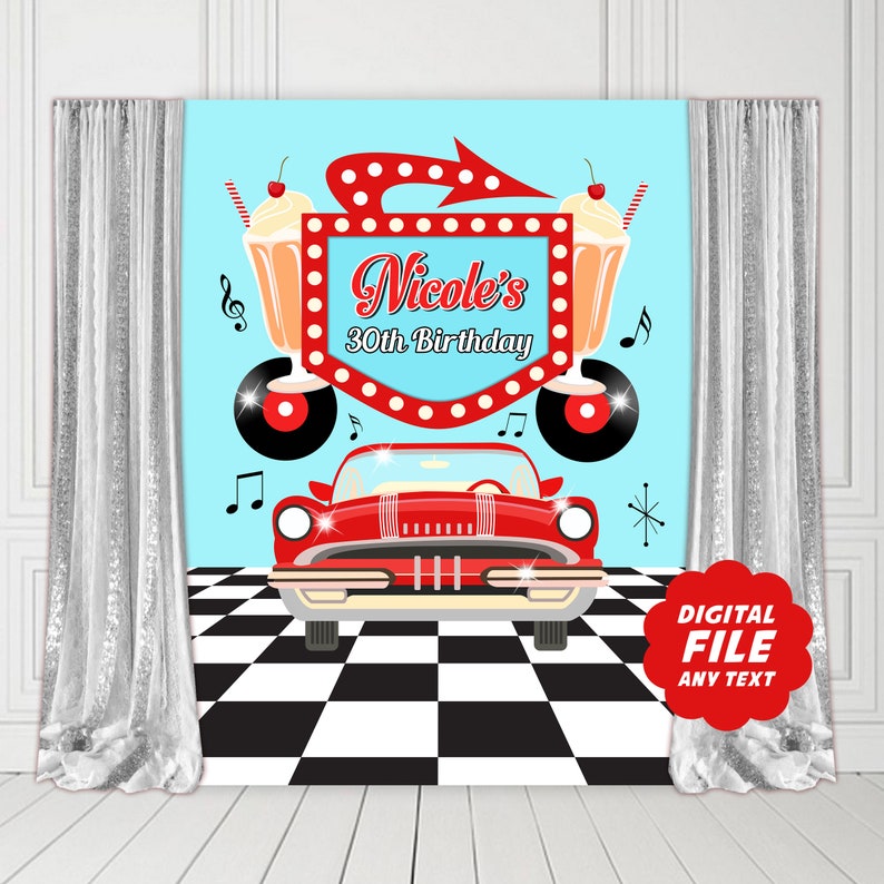 50's Sock Hop Party Backdrop Printable Banner 50's | Etsy