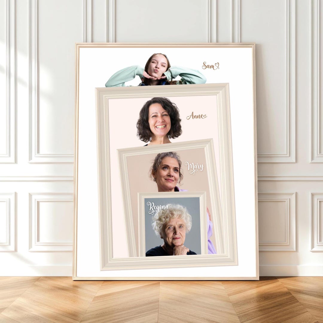 Generations Portrait Photo Collage, Personalized Family Print, Mother's ...