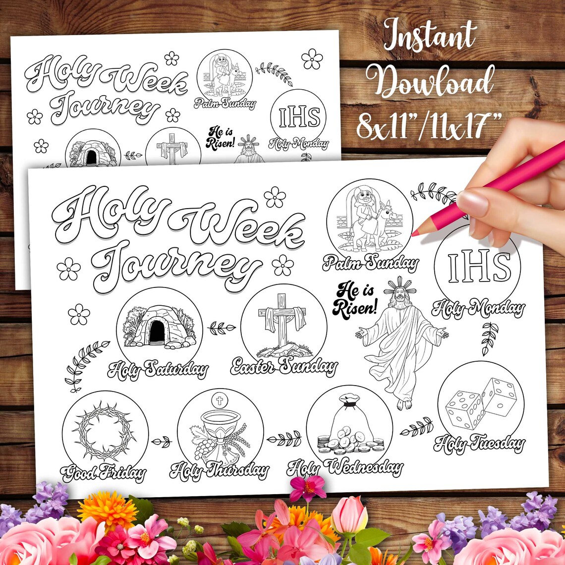 Holy Week Journey Coloring Page, Printable Craft for Kids, Religious ...