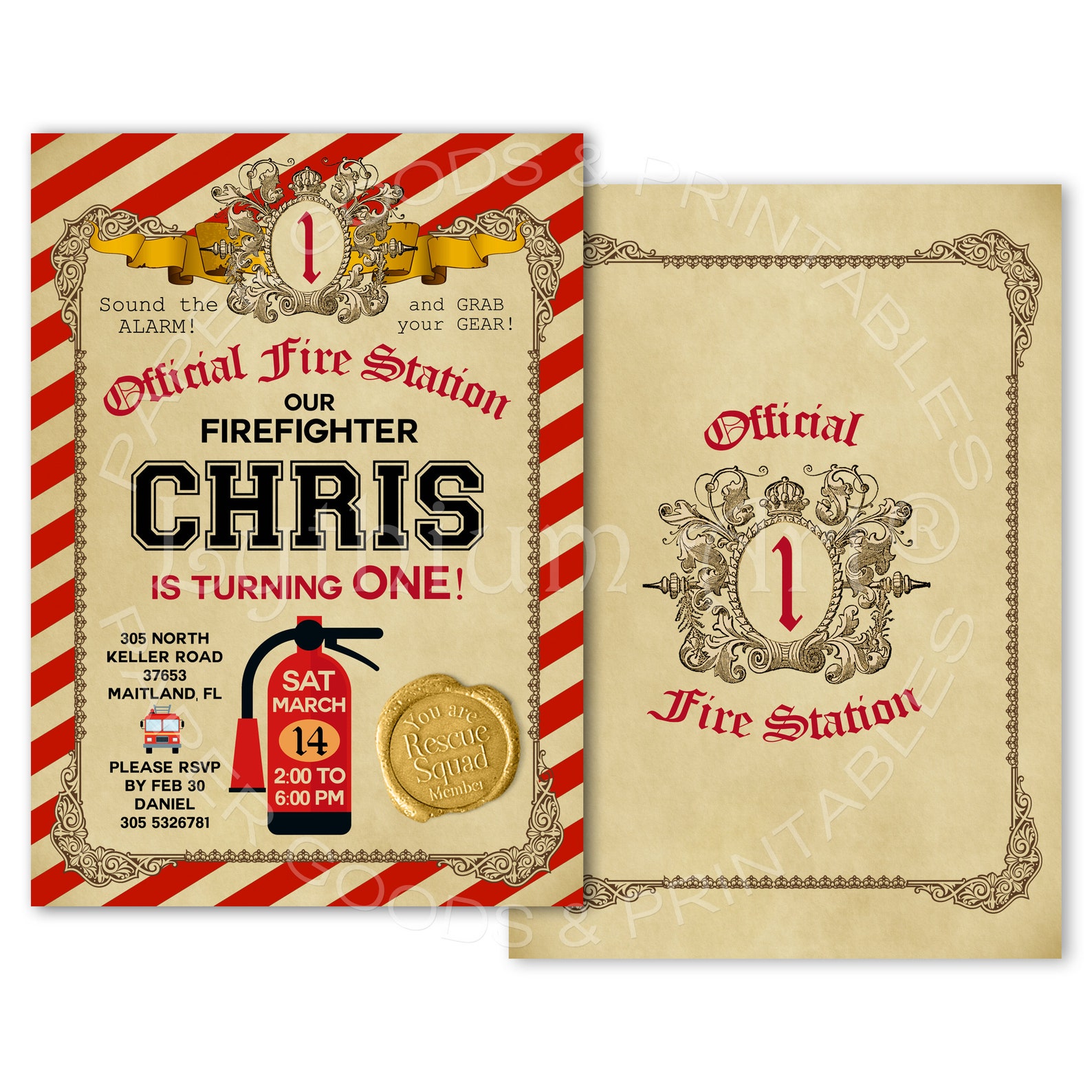 Firefighter Photo Invitation Printable Invite Fireman - Etsy