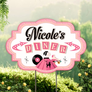 50s Diner Party Sign, Personalized Vintage Sock Hop Sign, Any Text ...