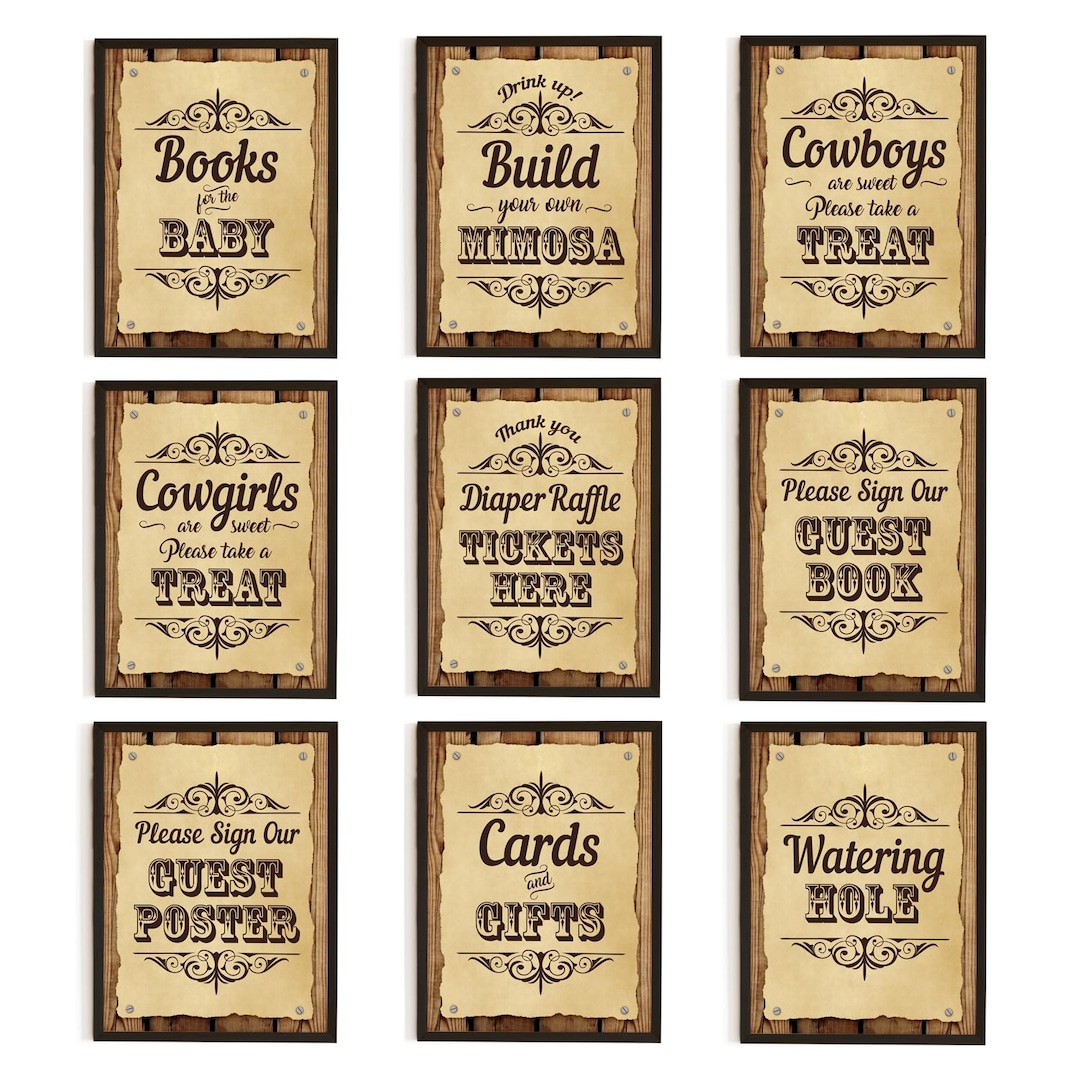 Western Baby Shower Party Signs Bundle, Cowboy Cowgirl Wild West Party ...