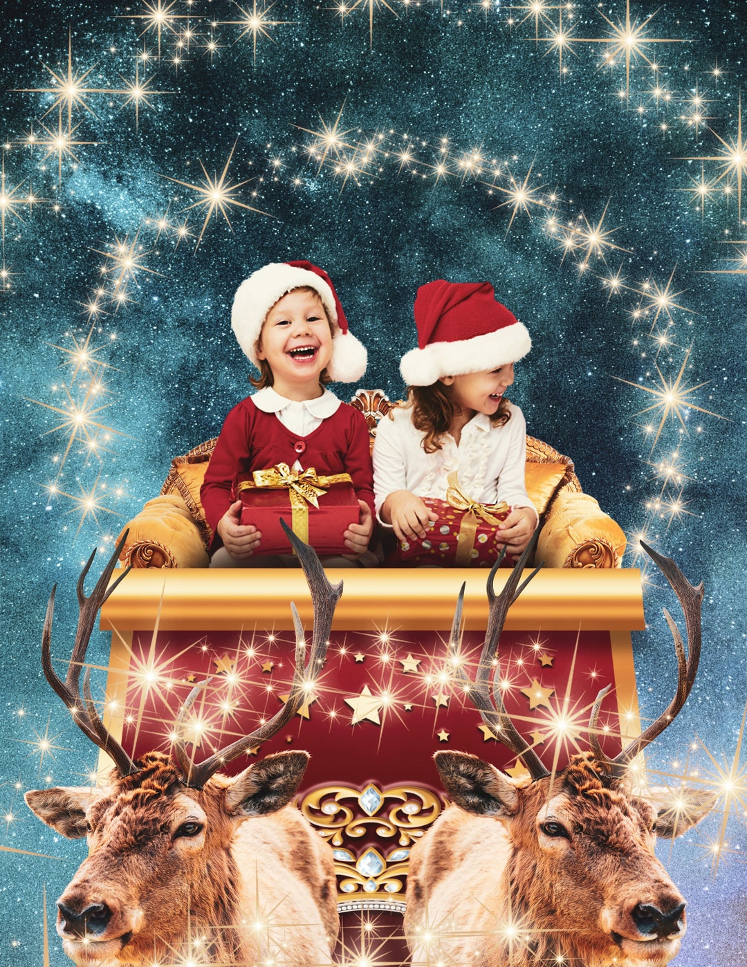 Santa Sleigh Portrait From Photo, Digital Christmas Photo Gift, Photo ...