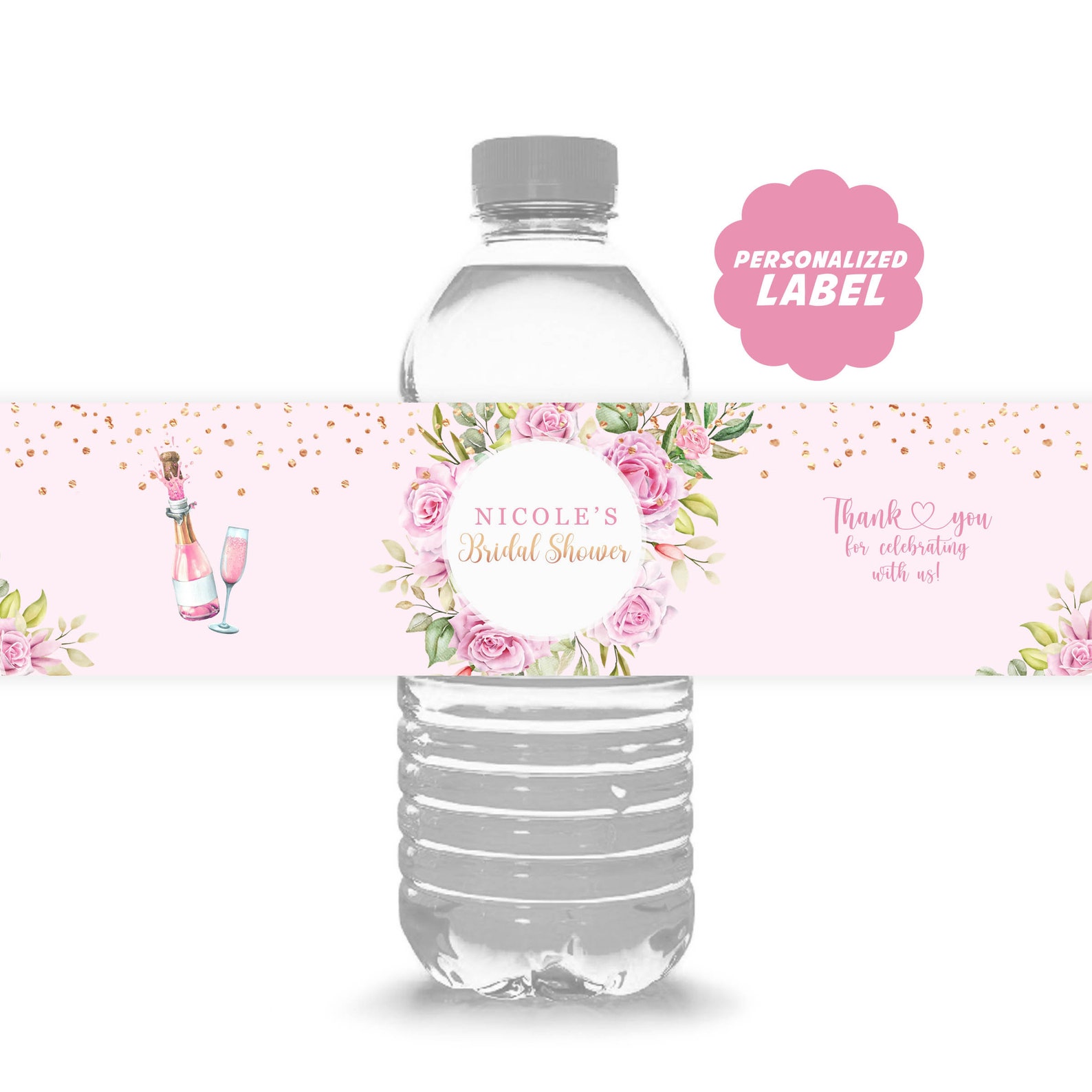 Water Bottle Labels Printable Personalized Bottle Labels Rose - Etsy