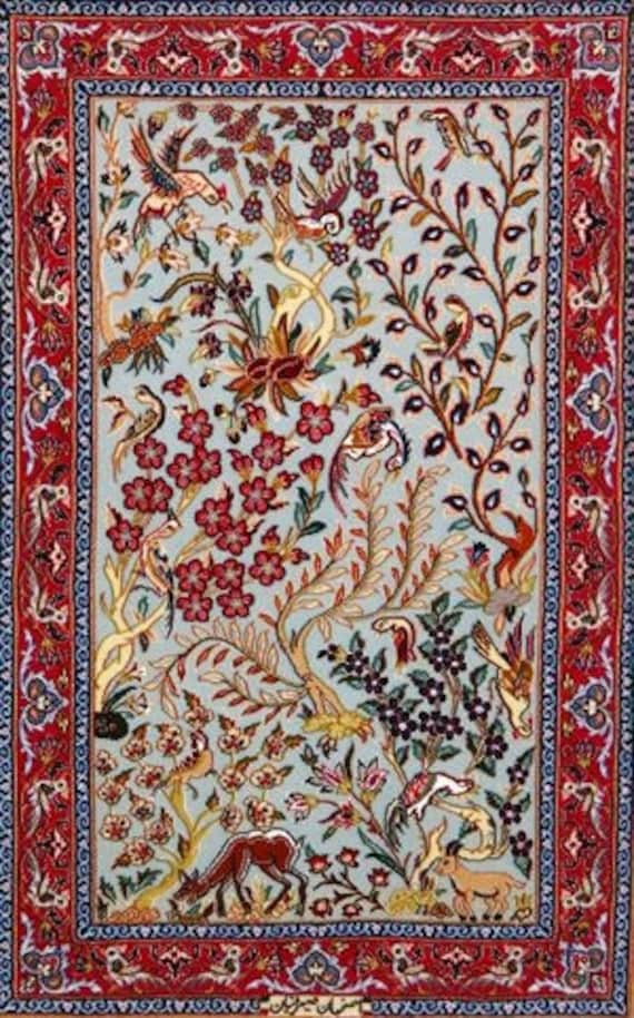 Oriental rug with animals and birds Dollhouse Carpet 12th | Etsy