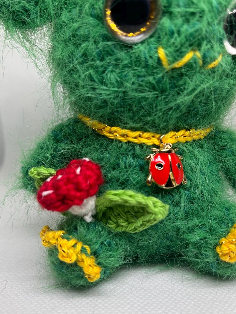 Green Fuzzy Monster Plush – Handmade Merino Wool Amigurumi Toy, Ladybug ...