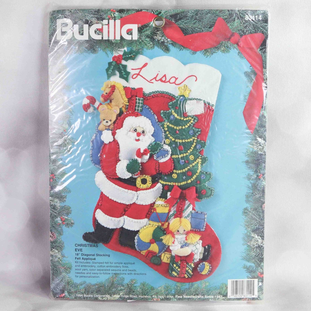 Vintage Bucilla Stocking Kit With Felt Applique Santa, Christmas Tree ...