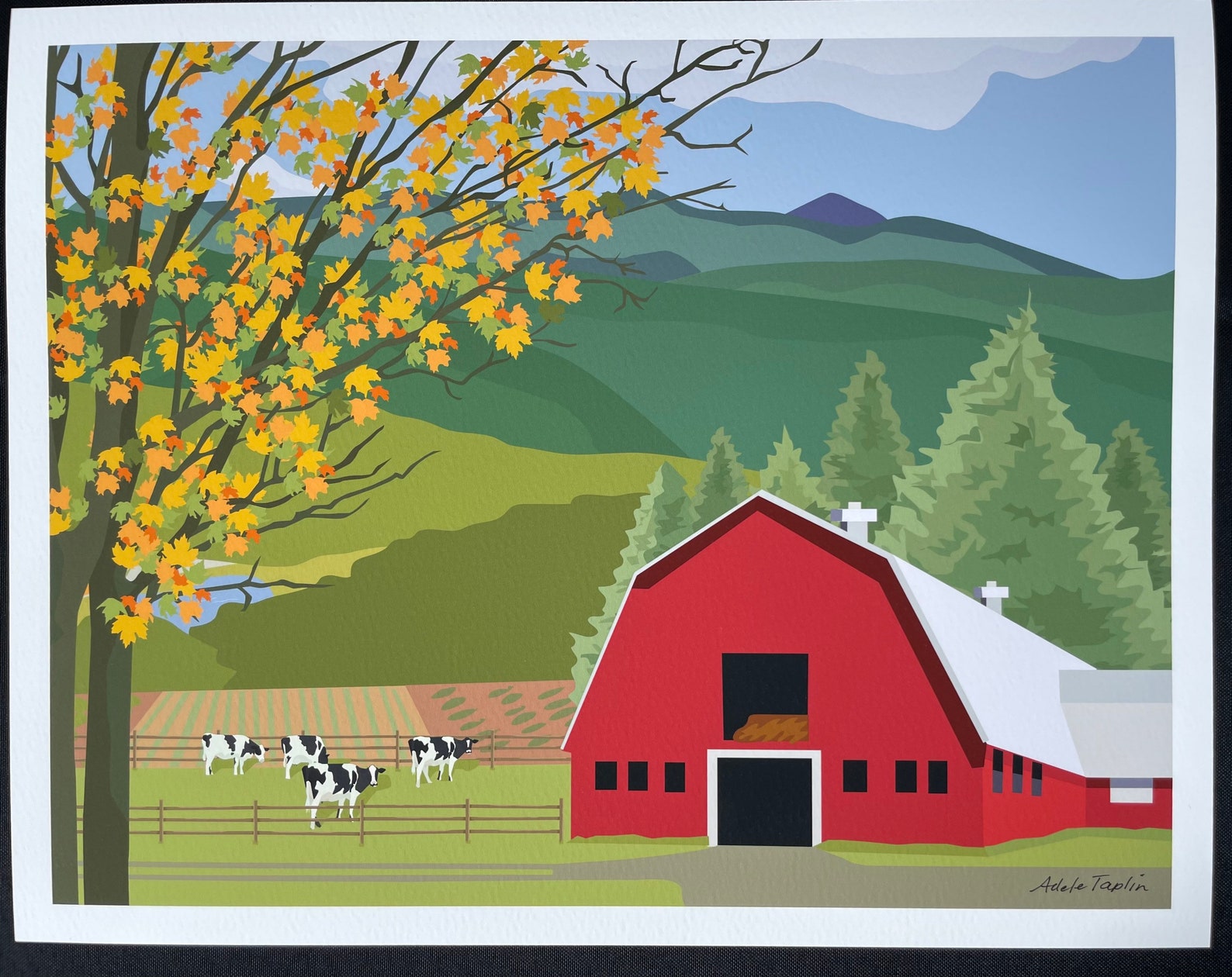 Autumn Barn With Cows - 11x14" Print - Unframed - Etsy