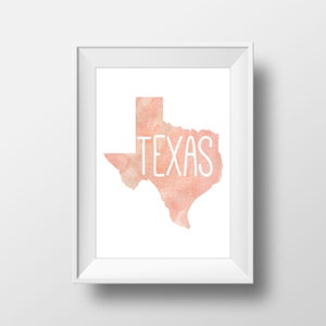 Texas State Pink Watercolor Printable Art, Texas Print, Texas Art ...