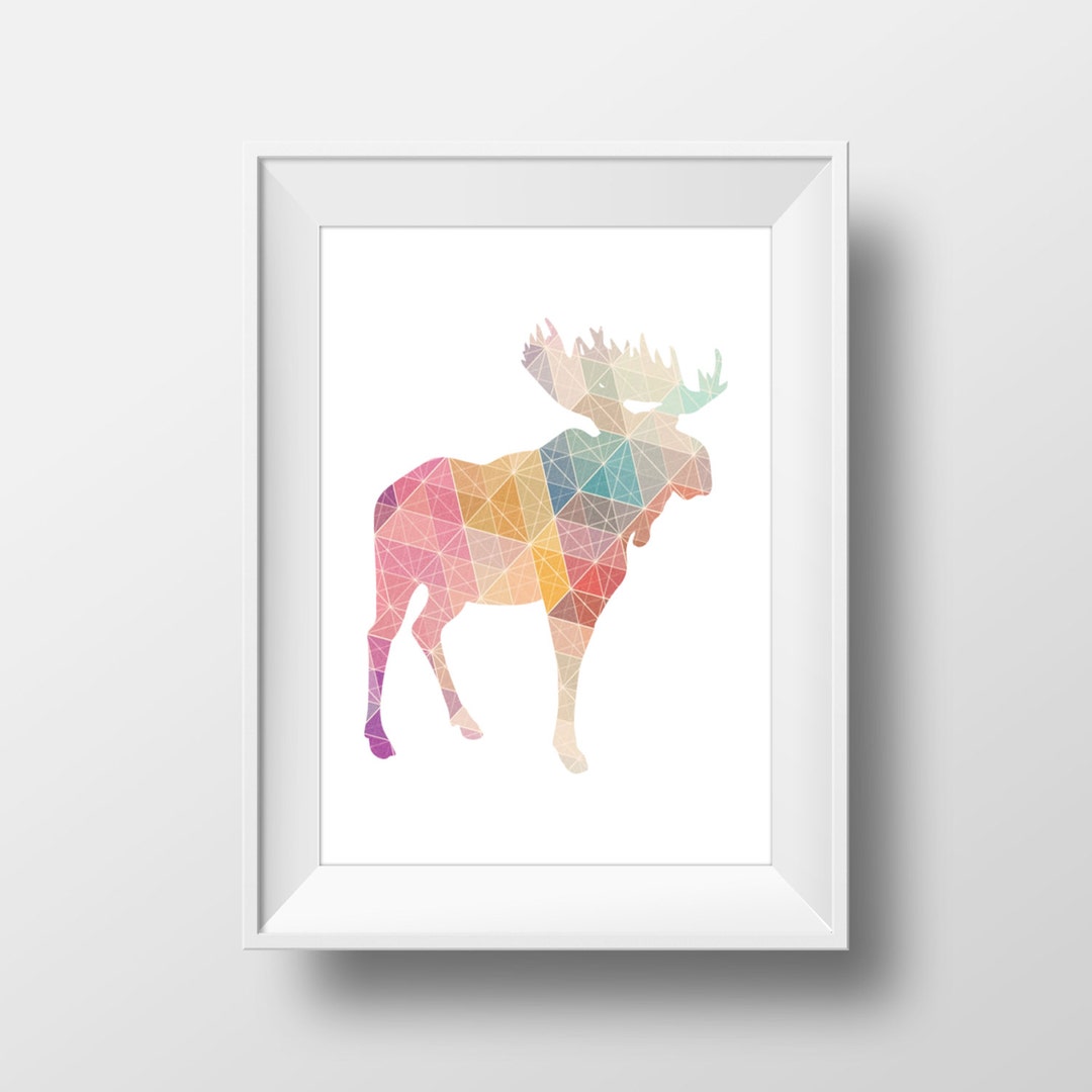 Colorful Geometric Moose Print, Moose Print, Moose Wall Art, Geometric ...