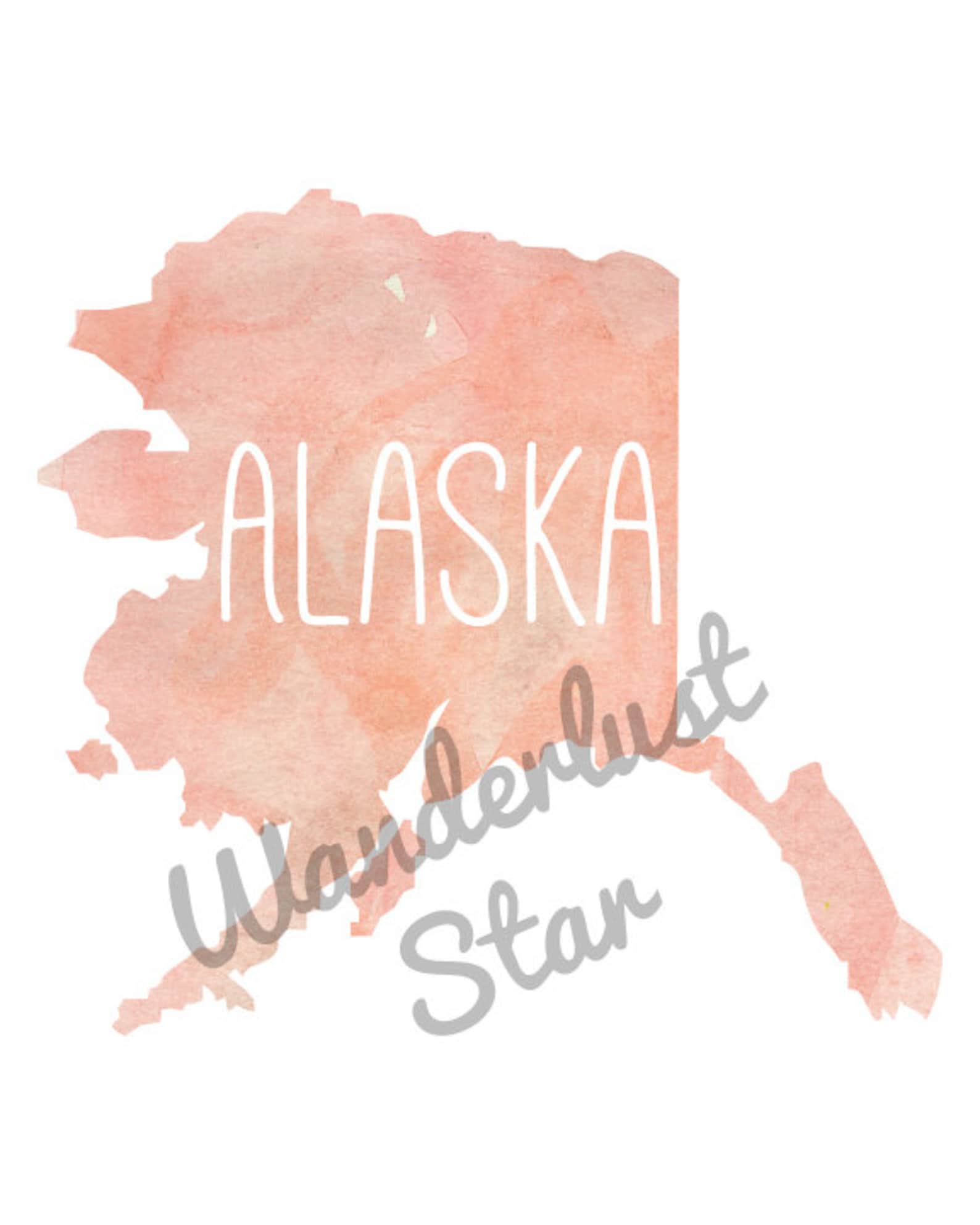 Alaska State Pink Watercolor Printable Art Alaska Print - Etsy