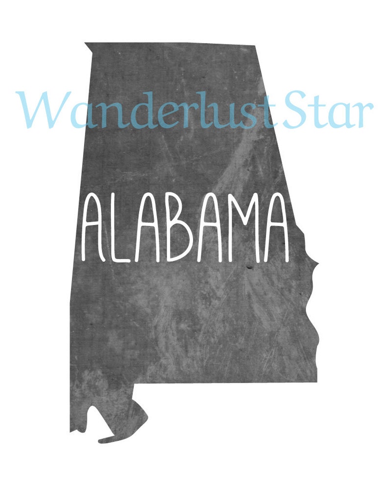 Alabama State Black Chalkboard Printable Art, Alabama Print, Alabama ...