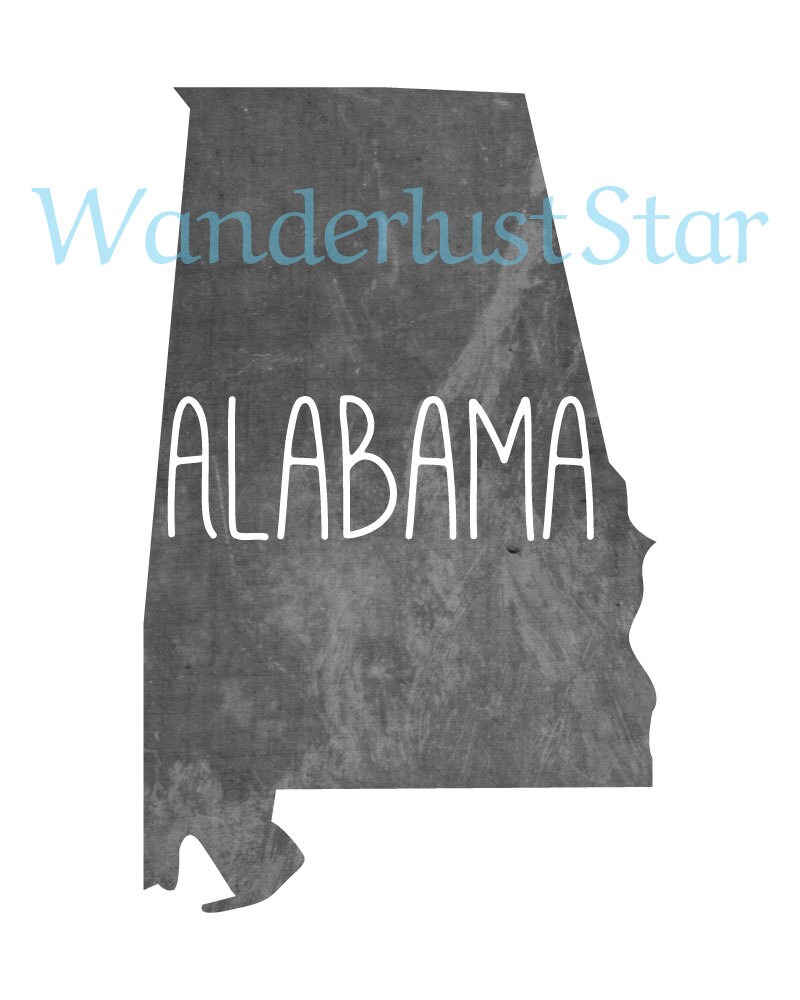 Alabama State Black Chalkboard Printable Art, Alabama Print, Alabama ...