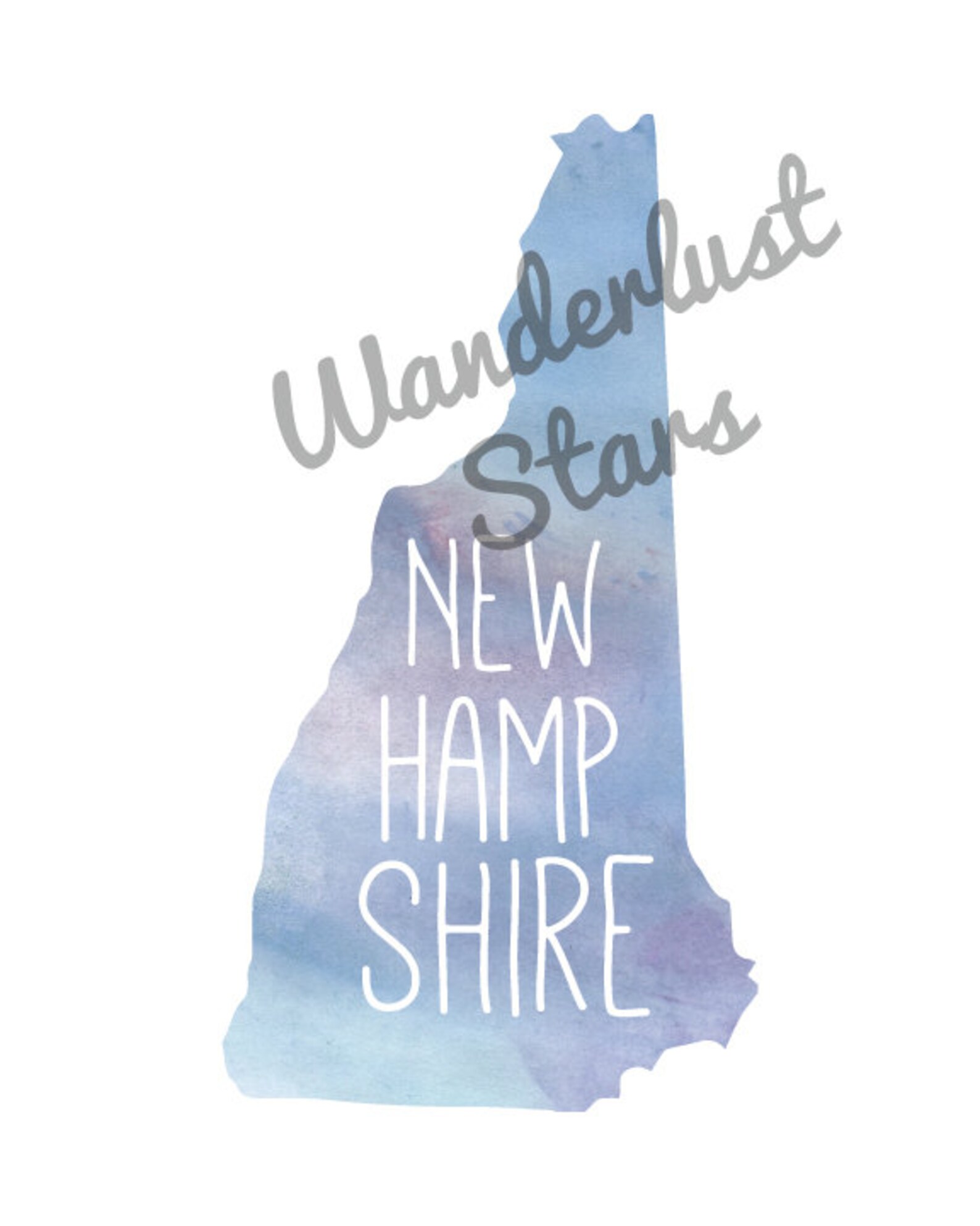 New Hampshire State Blue Watercolor Printable Art New - Etsy