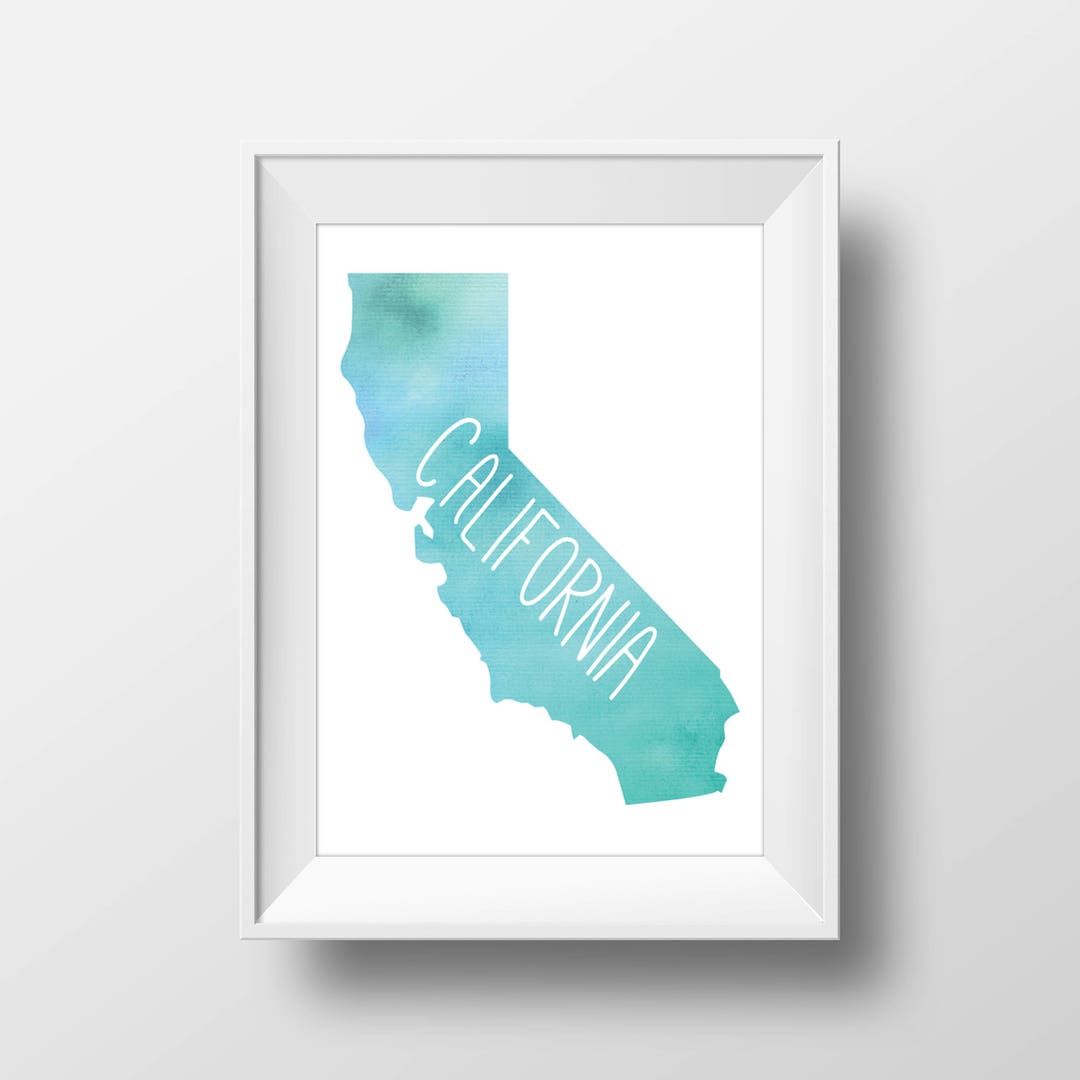 California State Teal Watercolor Printable Art, California Print ...