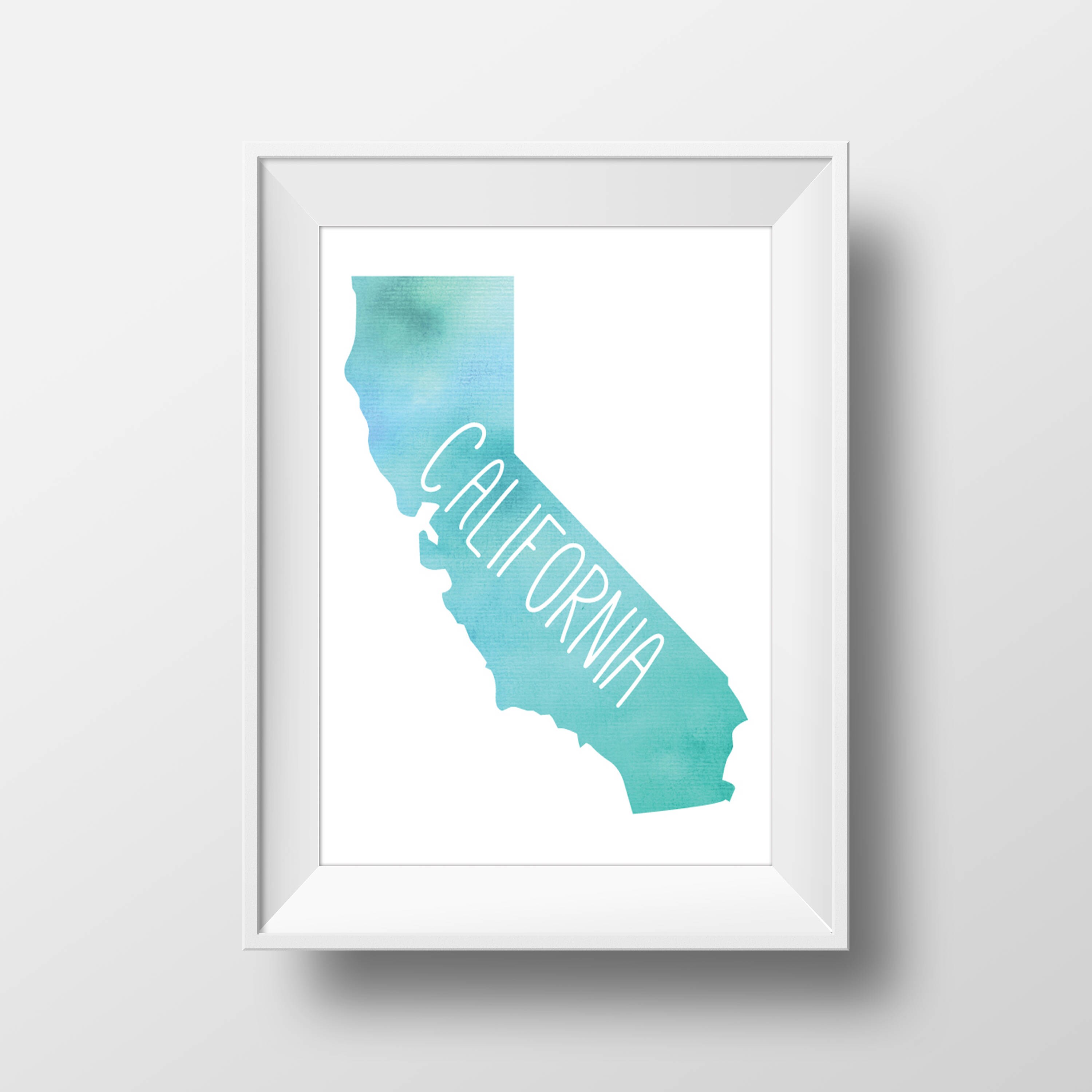 California State Teal Watercolor Printable Art, California Print ...
