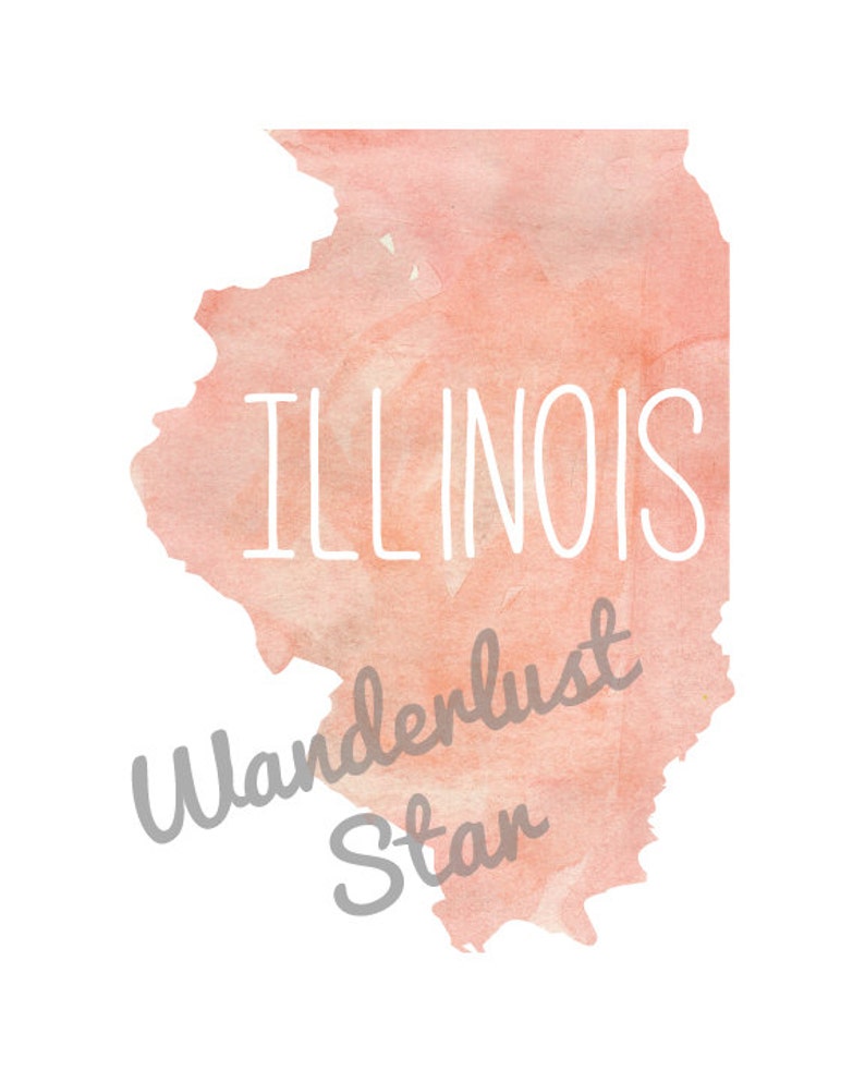 Illinois State Pink Watercolor Printable Art Illinois Print - Etsy