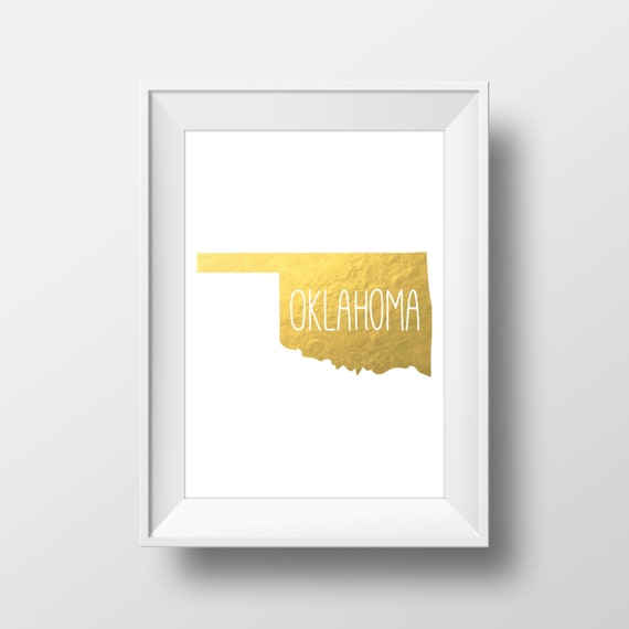 Oklahoma State Gold Foil Printable Art Oklahoma Print | Etsy