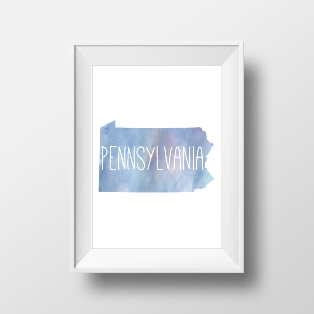 Pennsylvania State Blue Watercolor Printable Art, Pennsylvania State ...