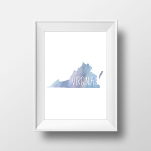 Virginia State Blue Watercolor Printable Art, Virginia Print, Virginia ...