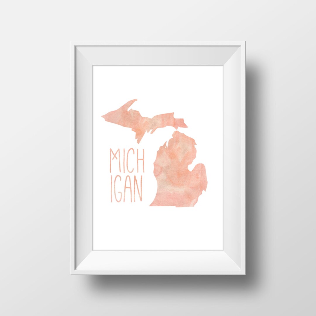 Michigan State Pink Watercolor Printable Art, Michigan Print, Michigan ...