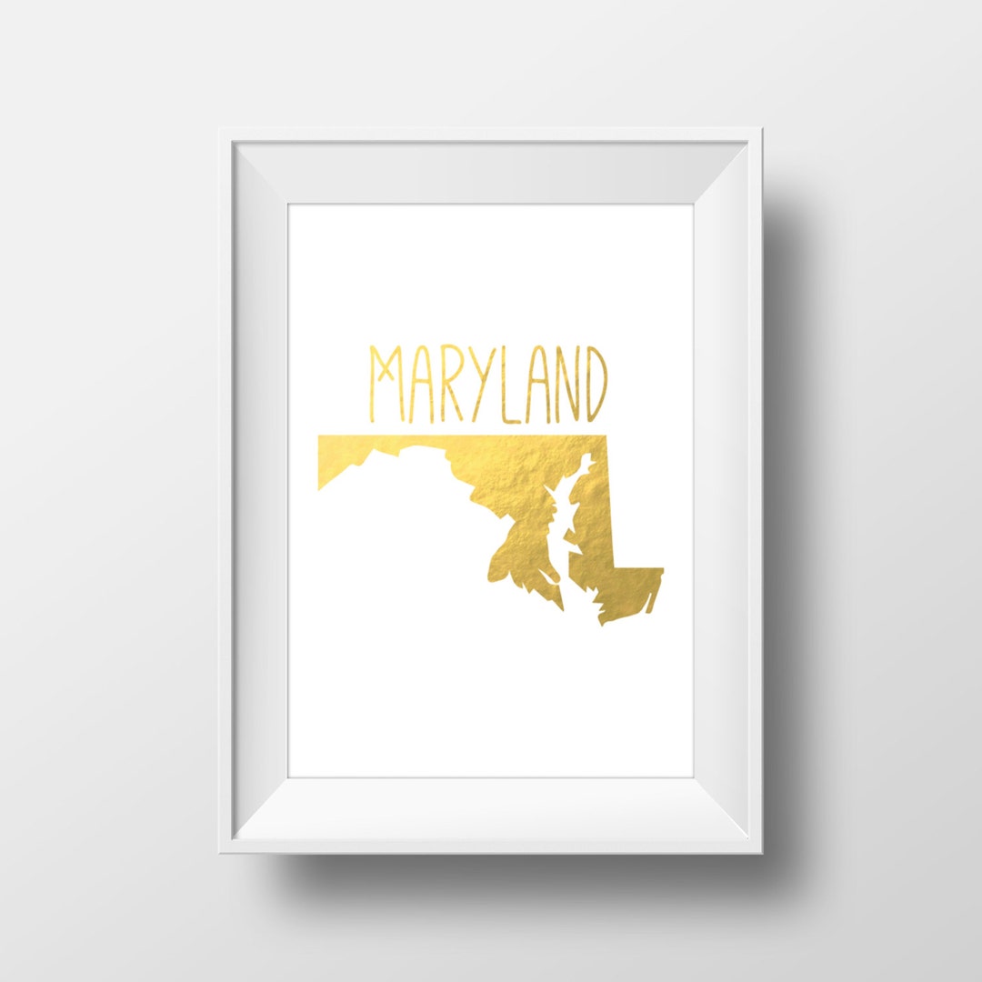 Maryland State Gold Foil Printable Art, Maryland State Print, Maryland ...