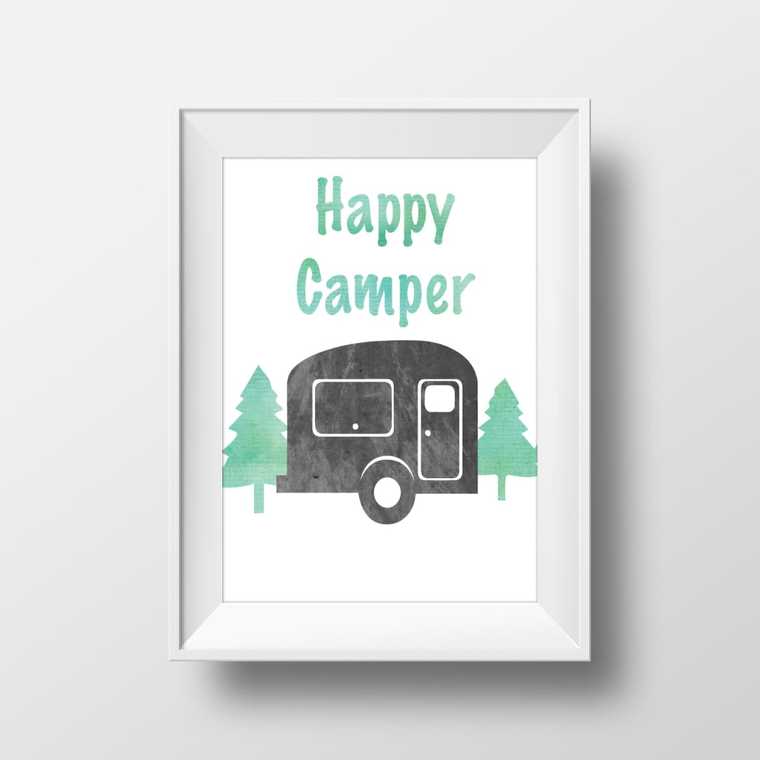 Happy Camper Print, Happy Camper Trailer Print, Trailer Print, Happy ...