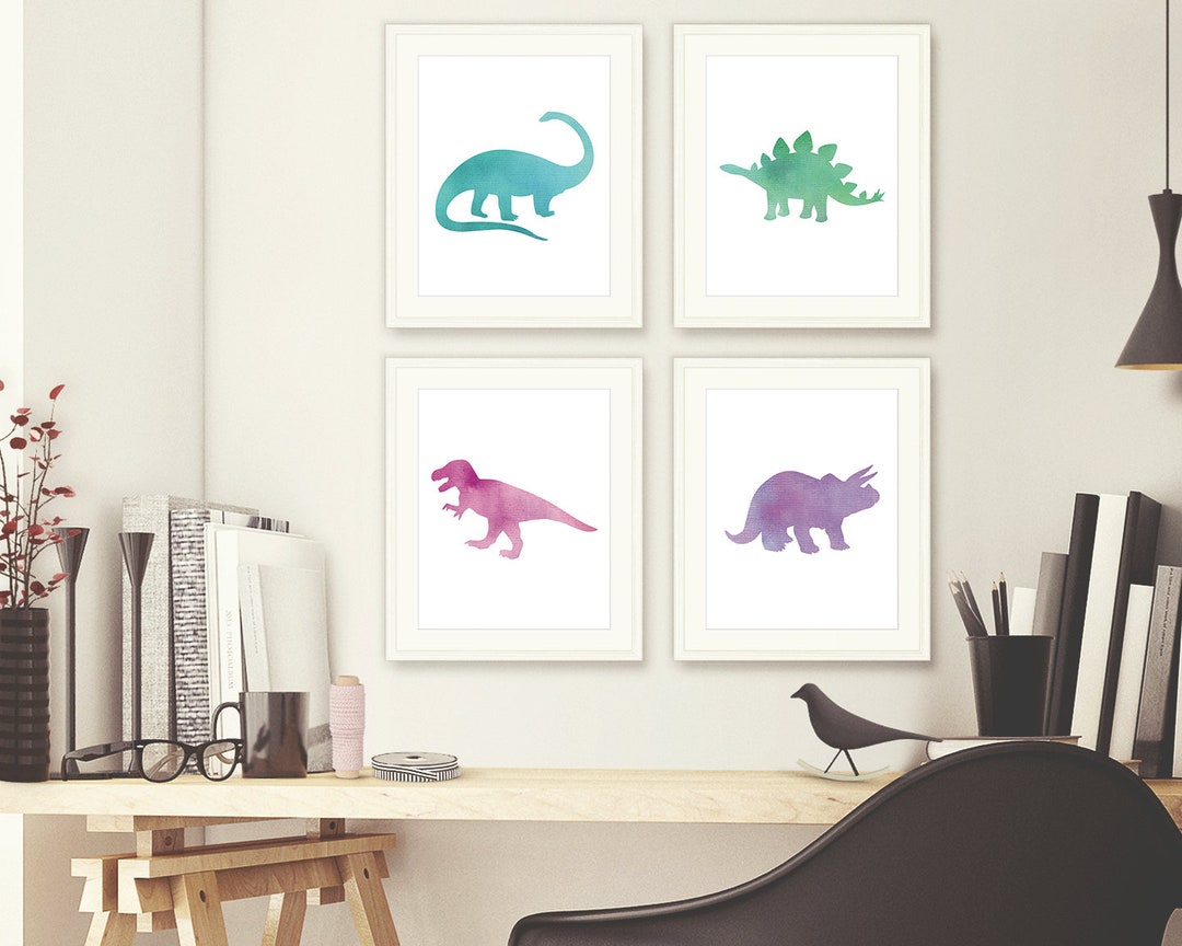 Dinosaur Print Set, Girls Room Decor, Girls Wall Art, Baby Girl Nursery ...