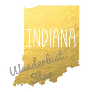Indiana State Gold Foil Printable Art Indiana Print Indiana - Etsy