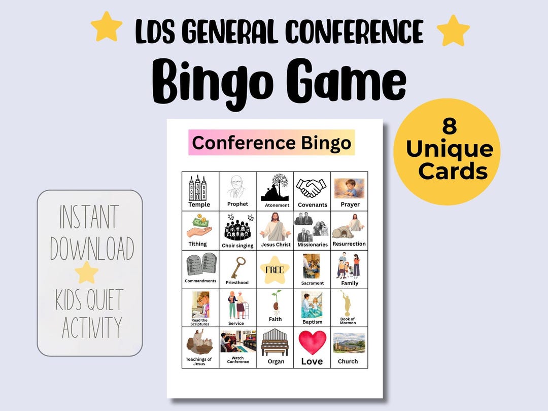 LDS General Conference Bingo Game: Kids Quiet Activity Printable ...